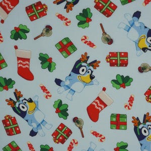 Bluey Christmas Fabric, Bluey and Bingo Wreaths on Light Green Licensed ...
