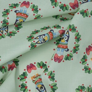Bluey Christmas Fabric, Bluey and Bingo Wreaths on Light Green Licensed ...