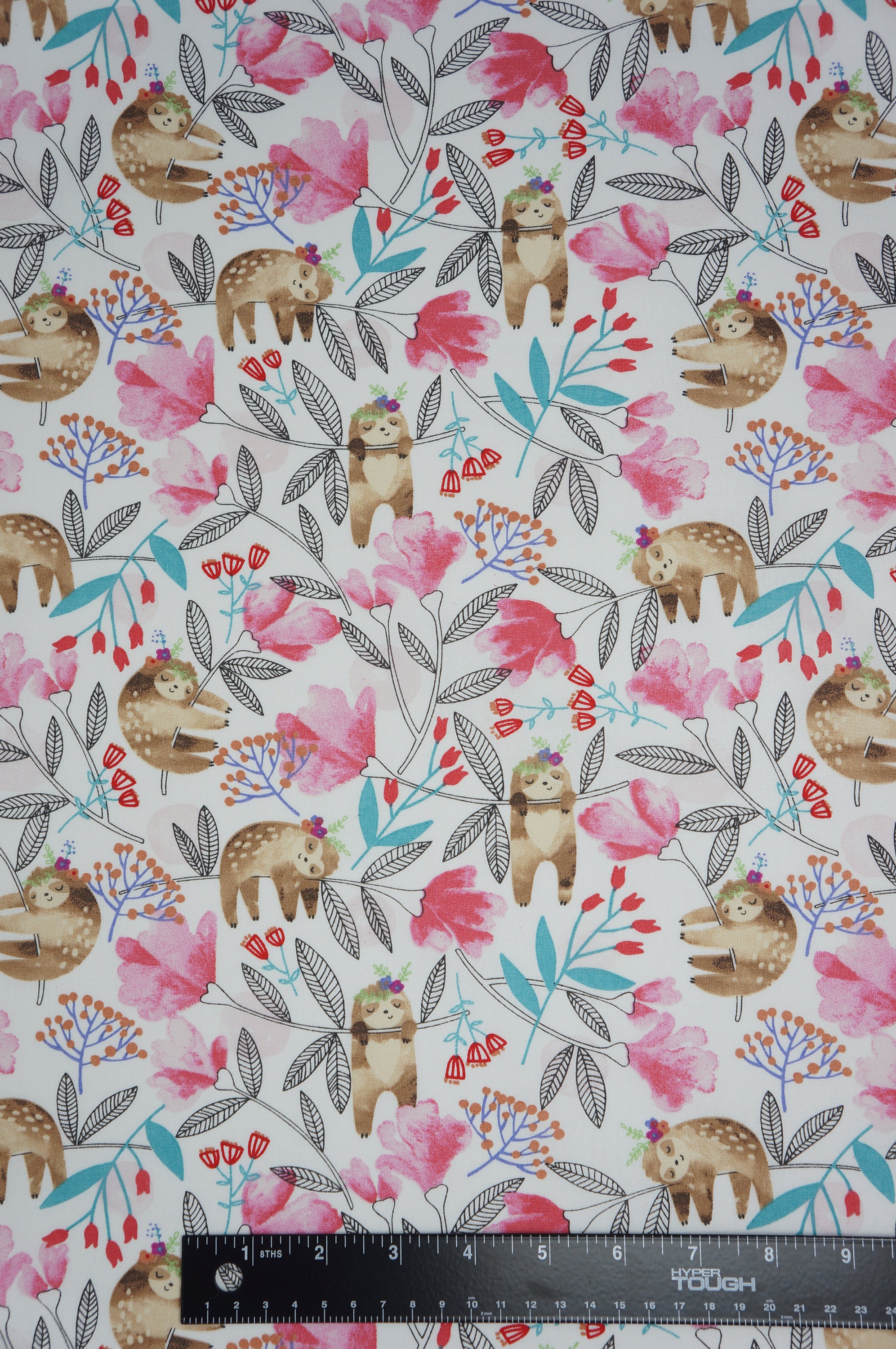 Pink Hanging Sloth Novelty Cotton Fabric