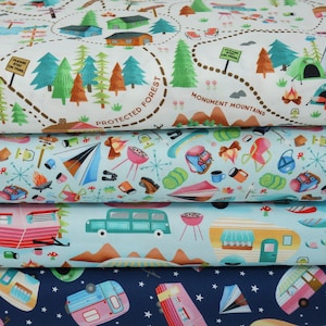 Camping Fabric, Camping Scenic by Gail Cadden for Timeless Treasures ...