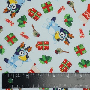 Bluey Christmas Fabric, Bluey and Bingo Wreaths on Light Green Licensed ...