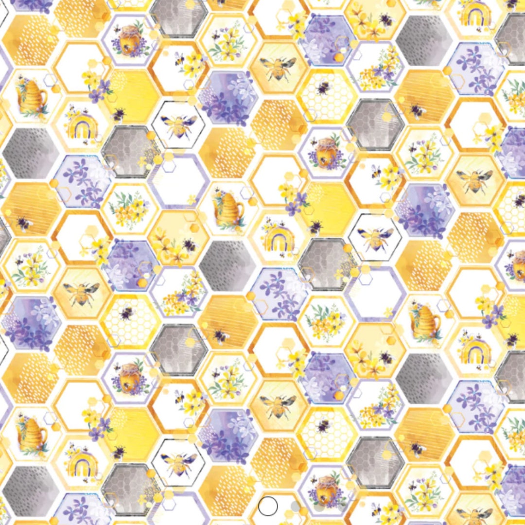 Honey Bee Fabric, Multi Honey Grove Hexies Welcome to Our Hive ...