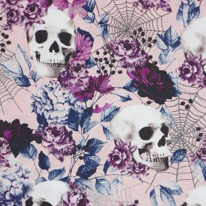 Skulls Fabric Skulls and Fall Floral on Pink Halloween - Etsy