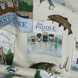 Lake House Fabric, Tan Main Wake by the Lake Quilting Cotton by Riley ...
