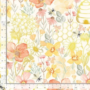 Honey Bee Fabric, Large Beehive Garden Floral Home Sweet Home by ...