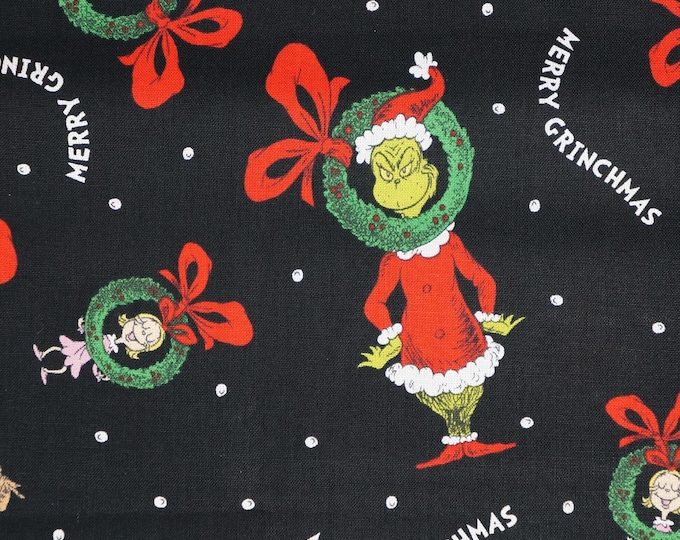 Grinch Fabric, the Grinch Holiday Ornaments on Green by Robert Kaufman ...