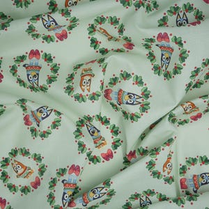 Bluey Christmas Fabric, Bluey and Bingo Wreaths on Light Green Licensed ...