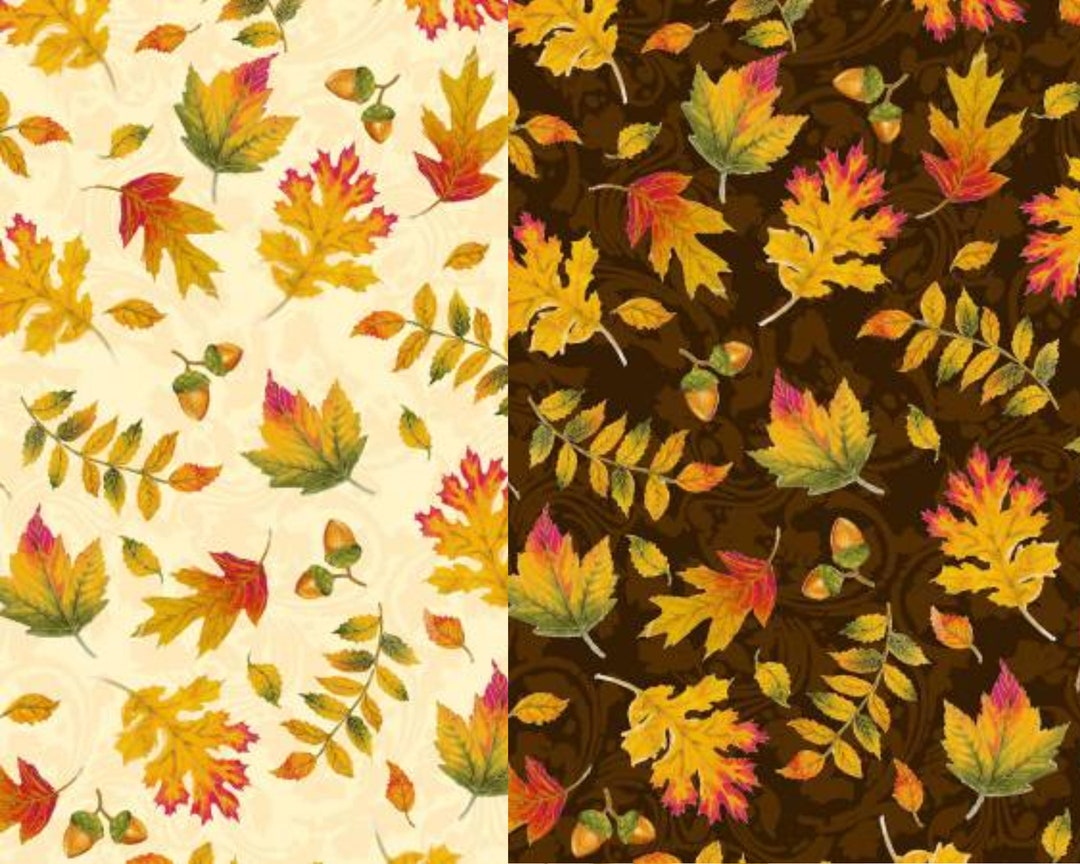 Fall Leaves Fabric, Autumn Glory on Brown or Cream by Freckle and ...