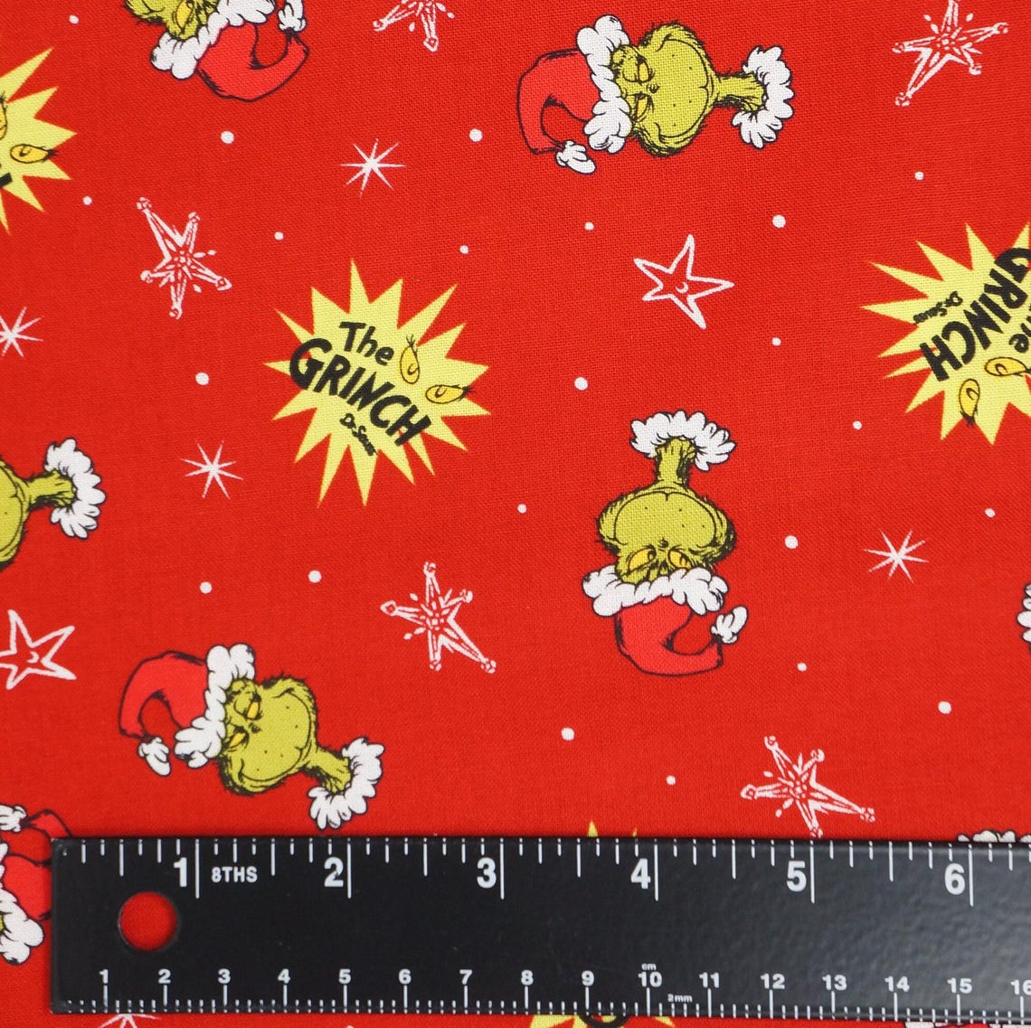 Grinch Fabric, Red Grinch Head Toss With Stars, How the Grinch Stole ...