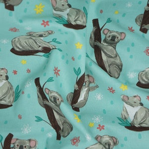 Koala Fabric, Cute Koalas on Aqua Novelty Cotton Fabric - Etsy