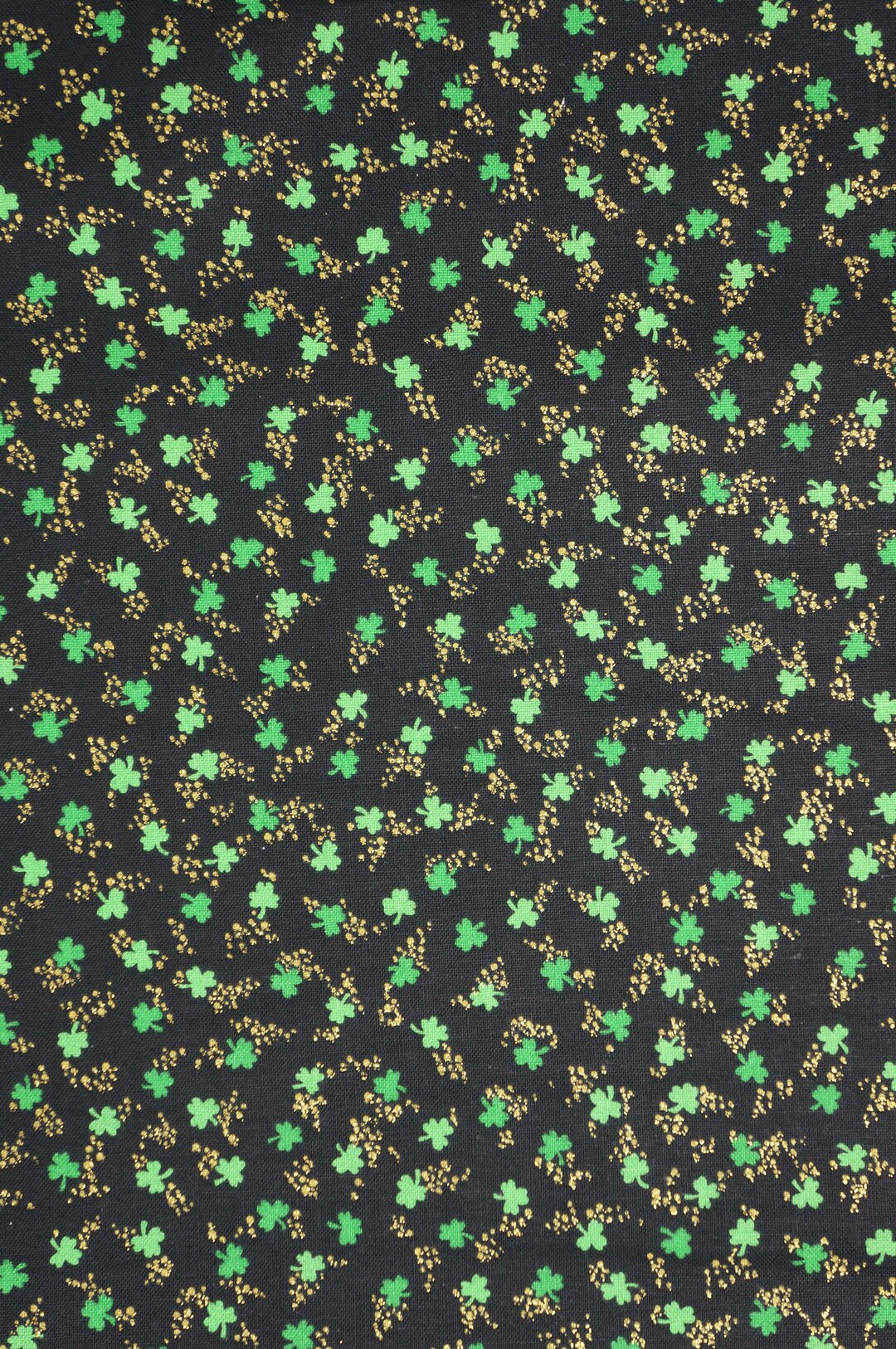 Mini Shamrock Fabric, Ditsy Shamrocks on Black With Gold Glitter by ...