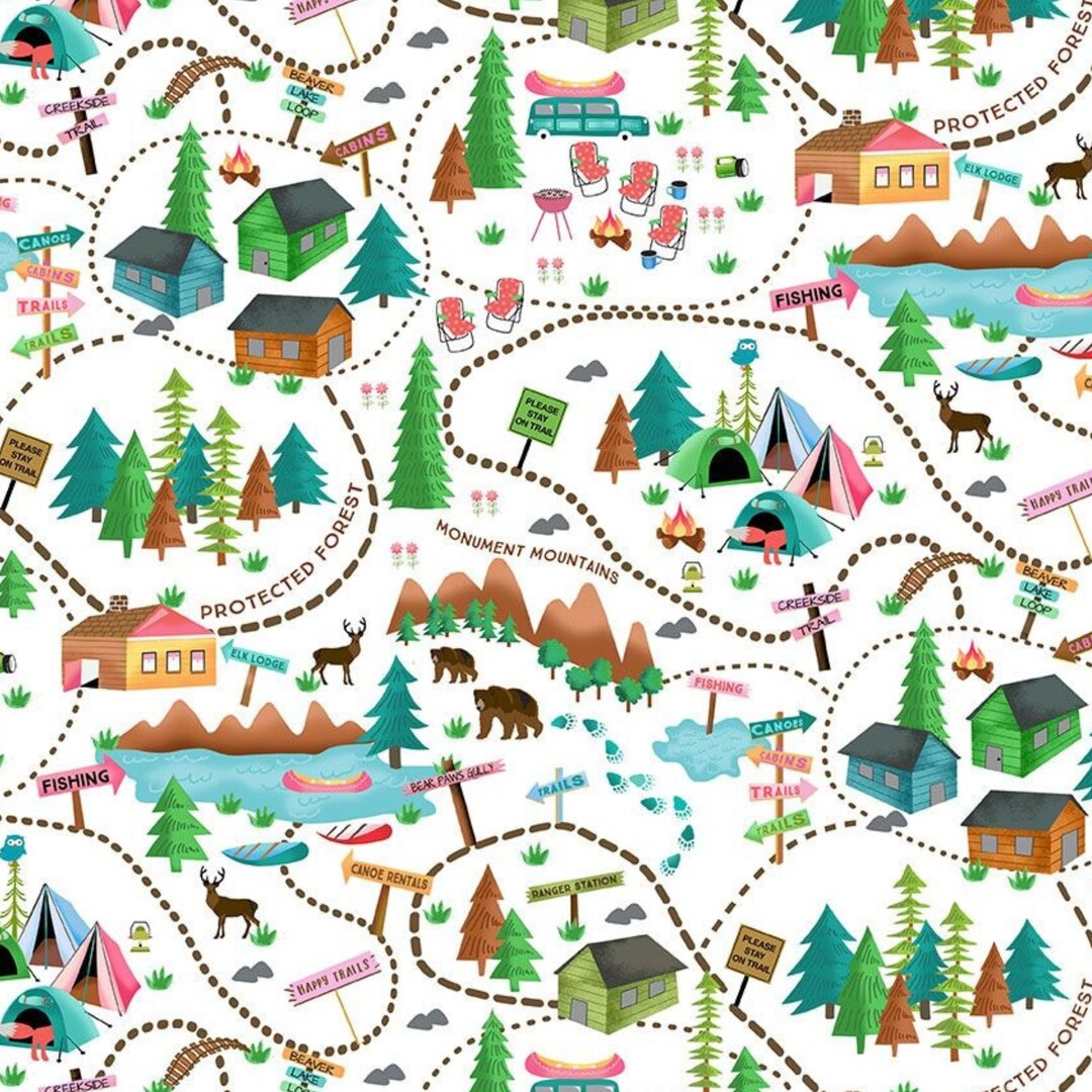 Camping Fabric, Camping Scenic by Gail Cadden for Timeless Treasures ...
