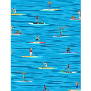 Paddle Board Fabric, Summer Sports Fabric, People Paddle Boarding on ...