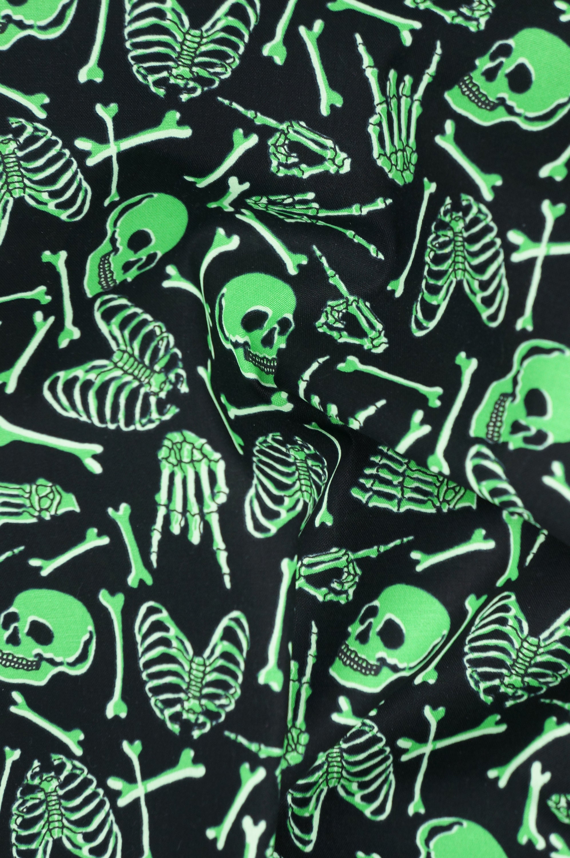 Glow in the Dark Halloween Skeletons Novelty Cotton Fabric, Skeleton ...