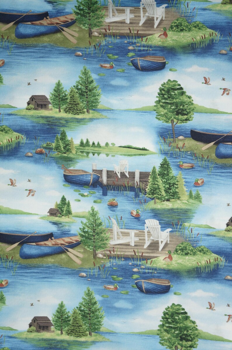 Lake Fabric, Lakefront Scenic by Windham Quilting Cotton Fabric, Lake ...