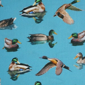 Duck Fabric, Mallard Ducks on Aqua Blue From the Welcome to Our Lake ...