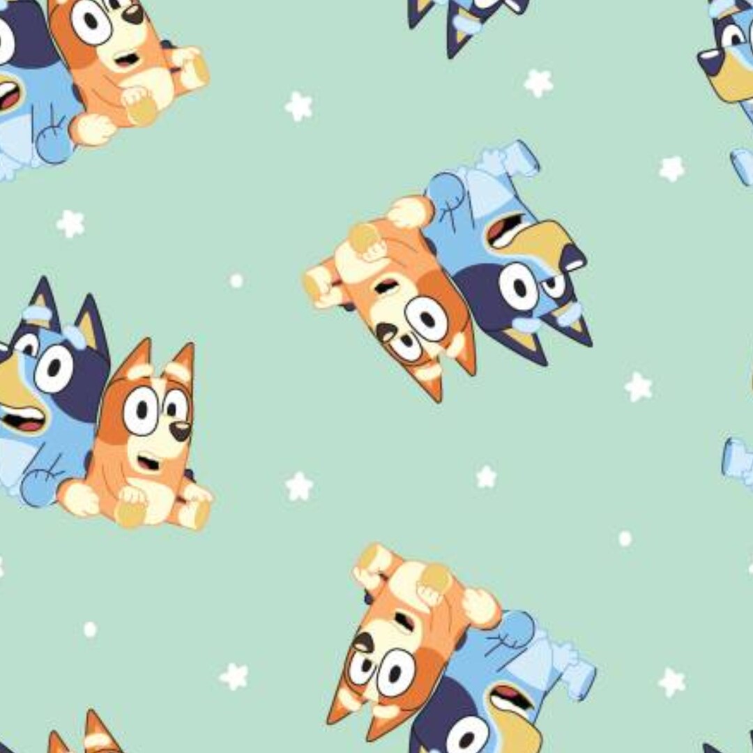Bluey Fabric, Disney Junior Bluey and Bingo Best Friends on Mint ...