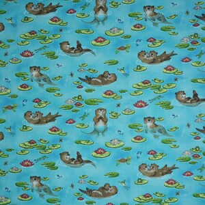 Otter Fabric, Otters and Lily Pads on Teal by Sharon Kuplack for Henry ...