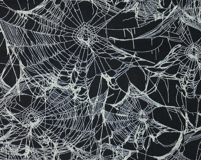 Spider Web Fabric, White Spiderwebs on Black Halloween Novelty Cotton ...