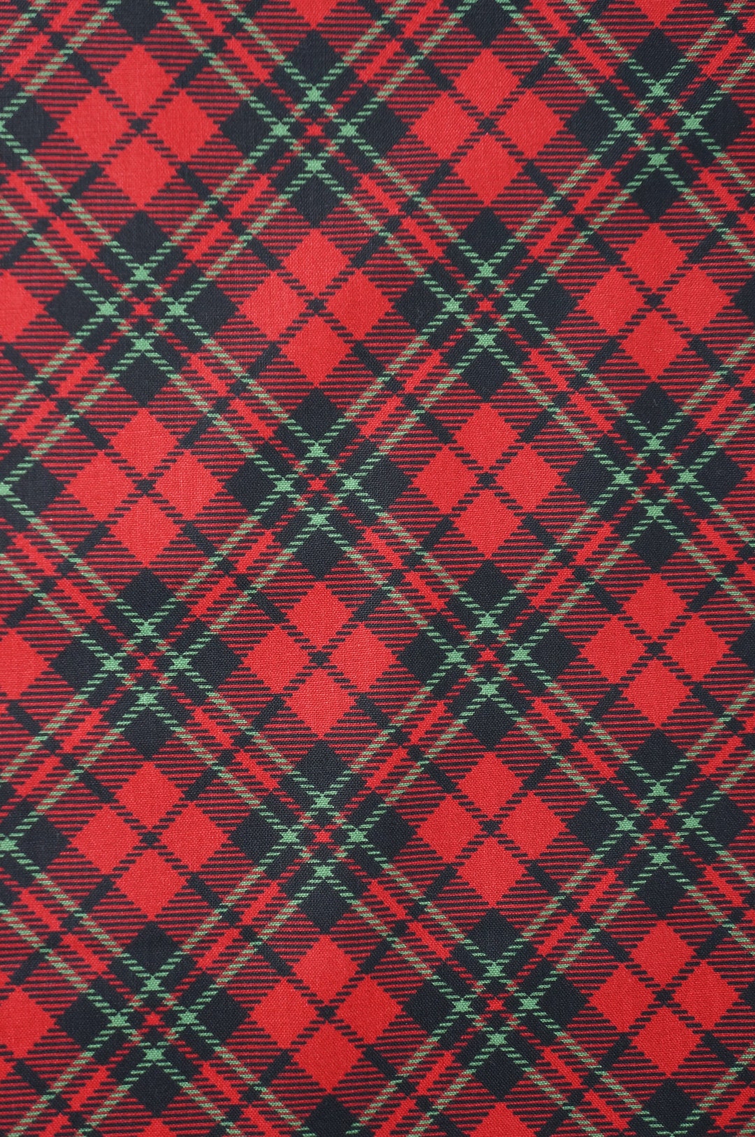 Christmas Plaid Fabric, Red and Green Bias Christmas Plaid Novelty Cotton Fabric, Screen Printed ...