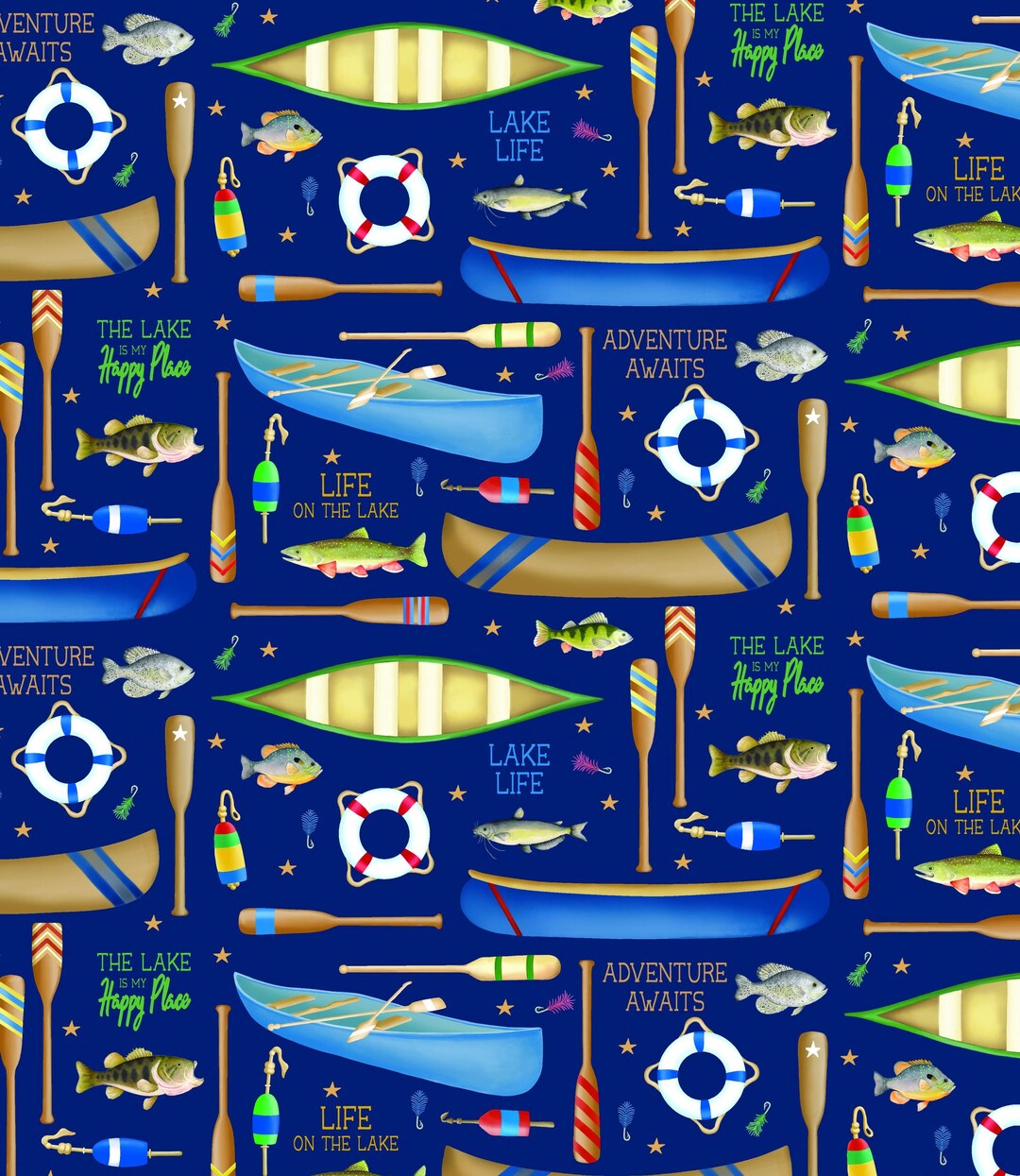 Lake Life Fabric, Lake Life on Navy Sail Away by Andi Metz for Benartex ...