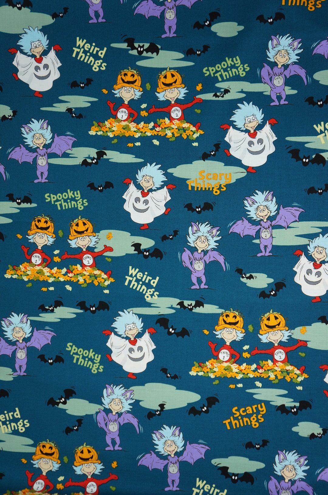 Dr Seuss Halloween Fabric, Thing 1 and Thing 2 Spooky Weird Things ...