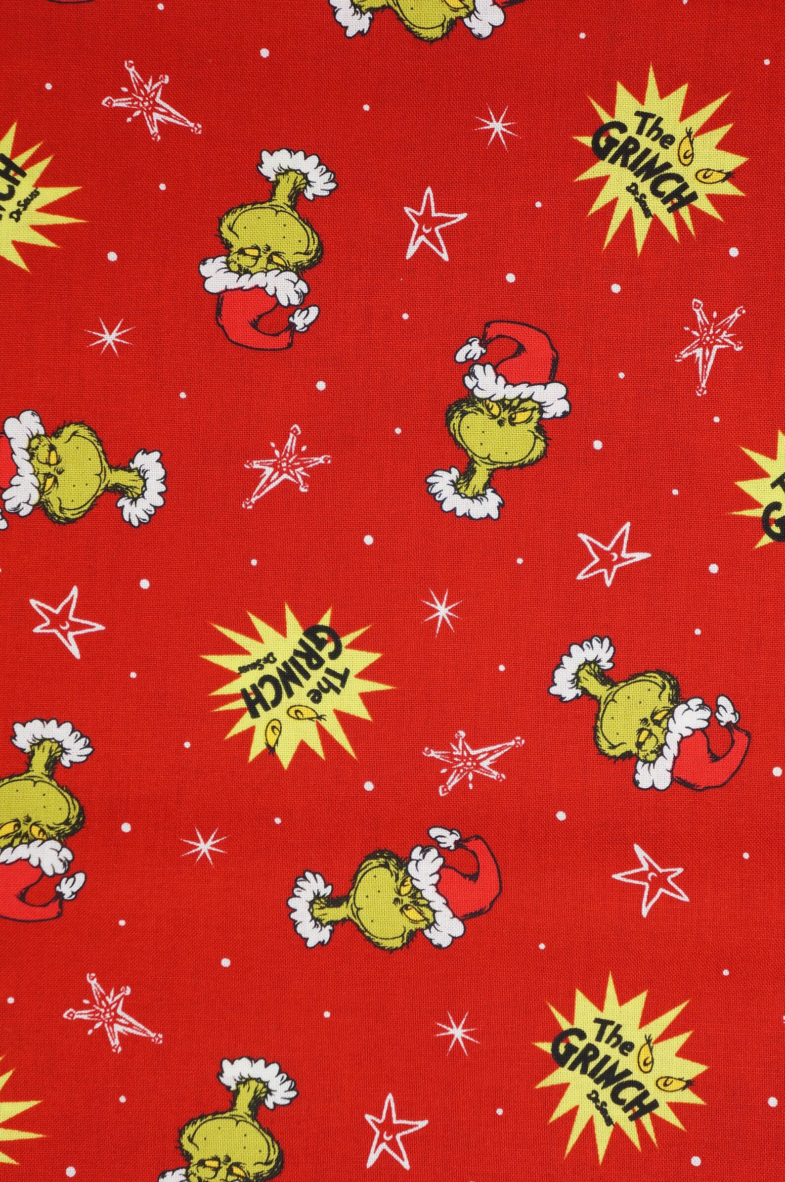Grinch Fabric, Red Grinch Head Toss With Stars, How the Grinch Stole ...