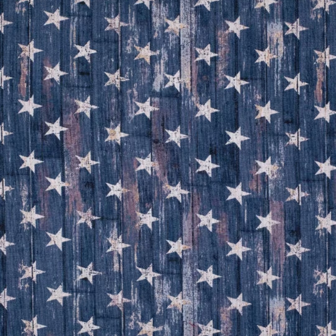 Patriotic Rustic Star Fabric, Rustic Stars on Blue Plank Patriotic ...