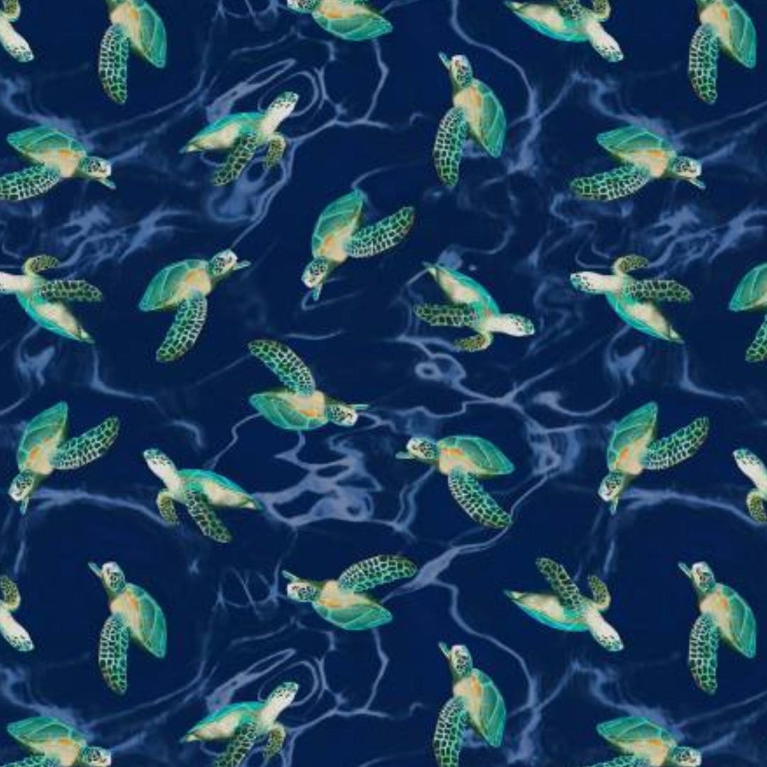 Sea Turtle Fabric, Deep Sea Turtle Jam Digitally Printed by Windham ...