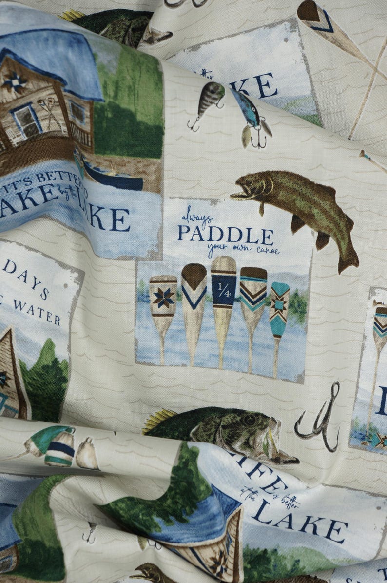 Lake House Fabric, Tan Main Wake by the Lake Quilting Cotton by Riley ...