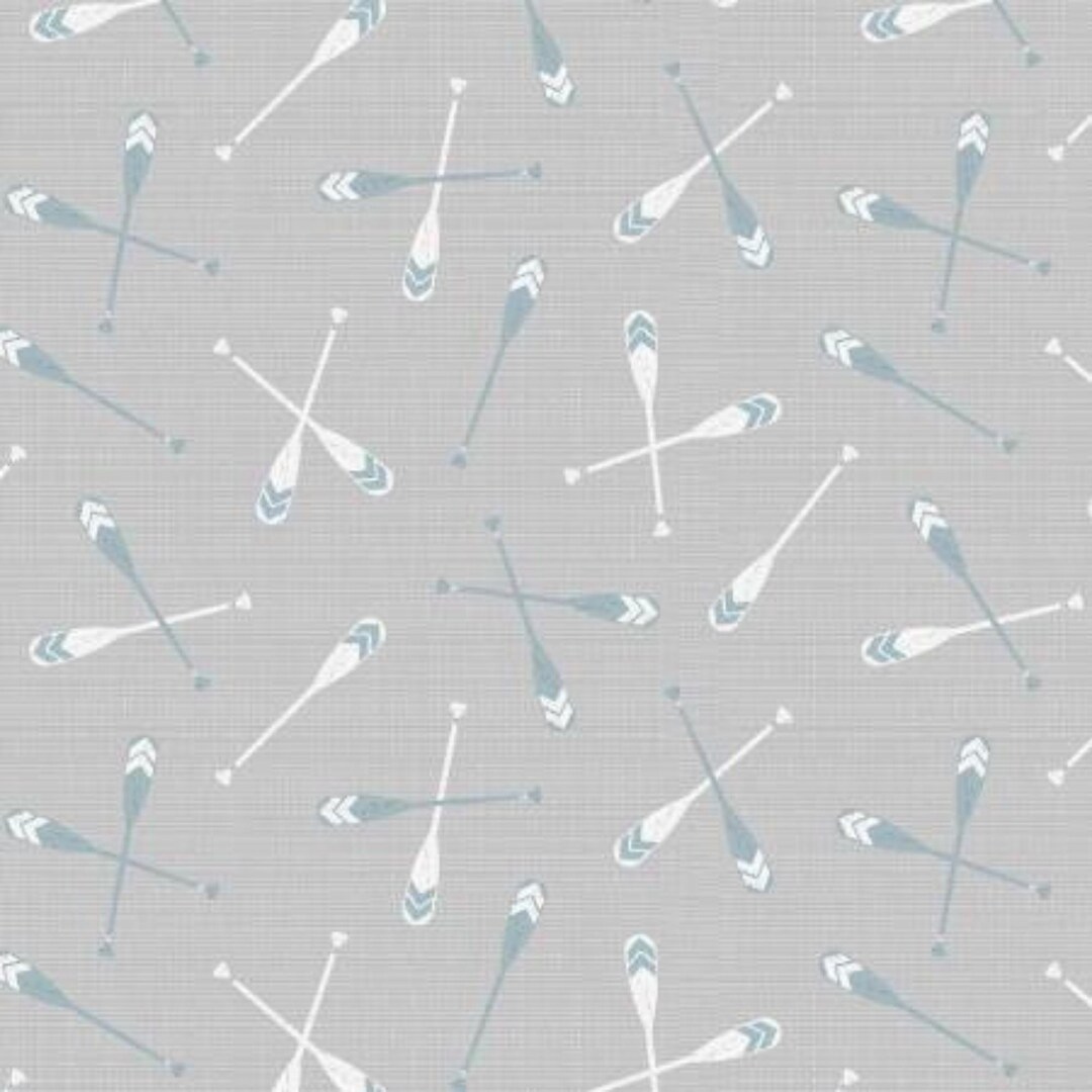 Lake Life Fabric, Canoe Paddle Toss on Gray by PDR Lake Retreat ...