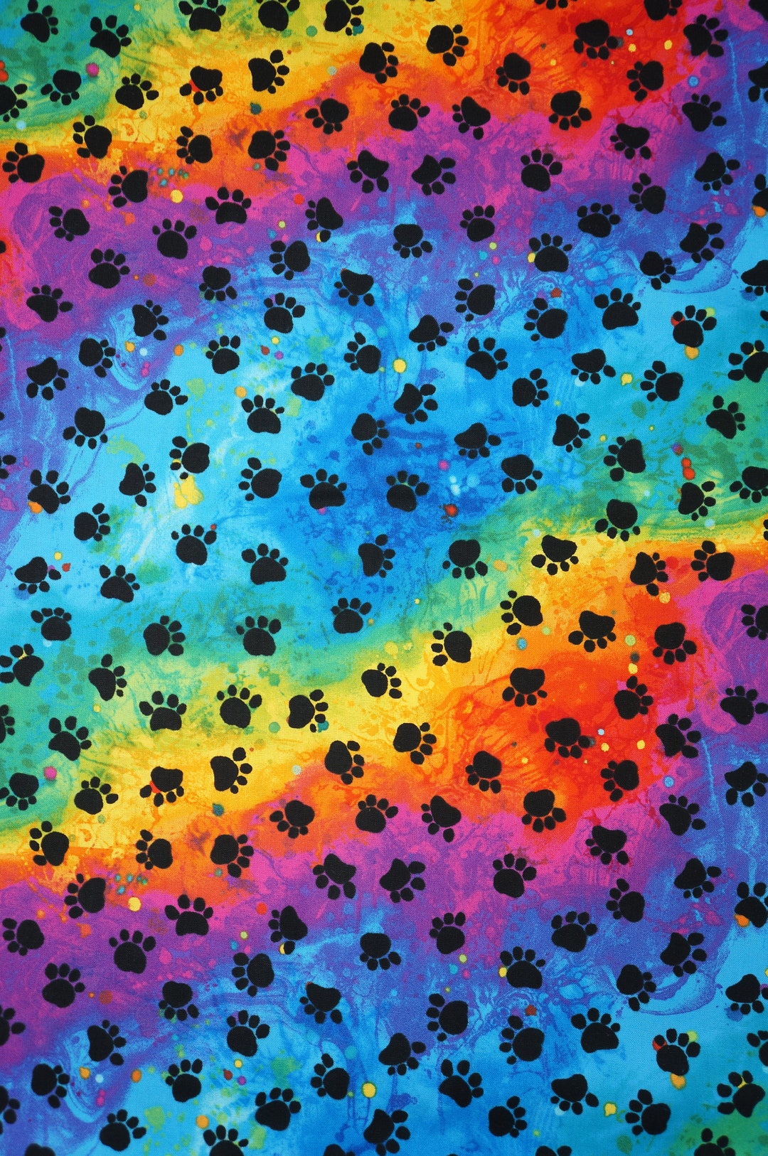 Rainbow Paw Print Fabric, Black Paw Prints on Rainbow by Hi Fashion ...