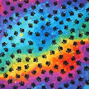 Rainbow Paw Print Fabric, Black Paw Prints on Rainbow by Hi Fashion ...