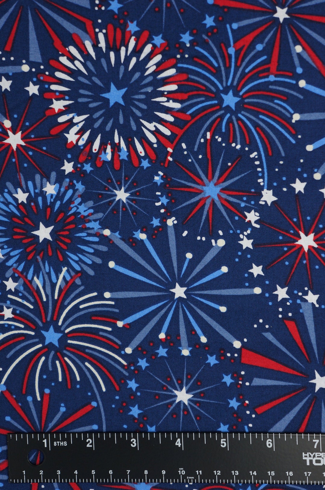 Patriotic 4th of July Fireworks and Stars on Blue Cotton Fabric ...