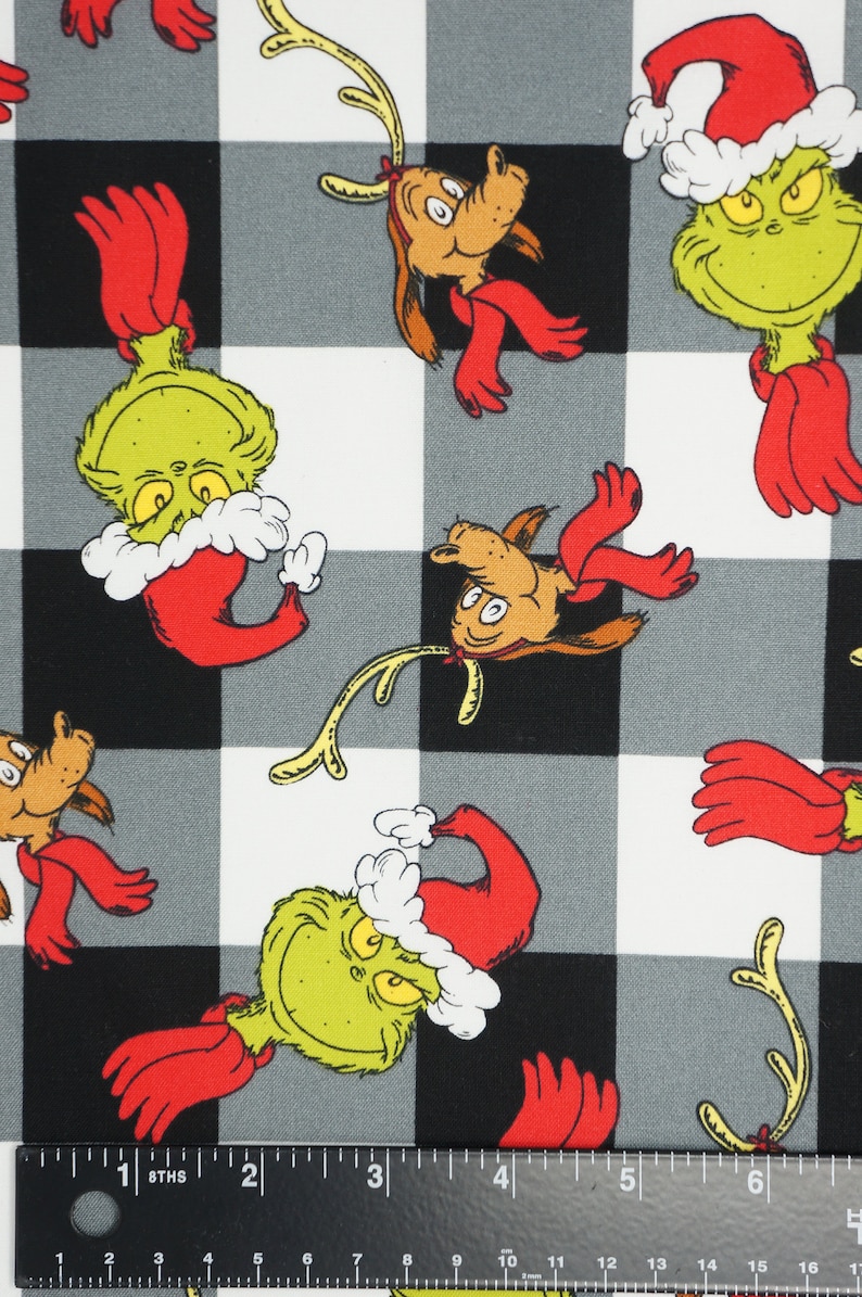 The Grinch and Max on Buffalo Check Black and White Dr. Seuss - Etsy