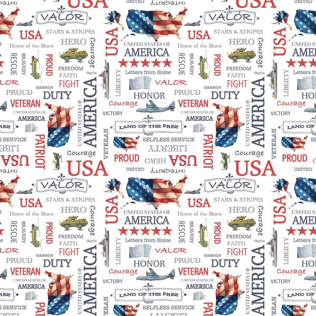Patriotic Words Fabric, Letters From Home Text on White by Riley Blake ...