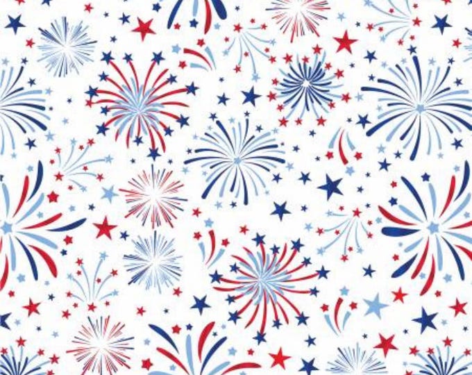 Patriotic Fireworks Fabric, Patriotic Fireworks on White by Benartex ...