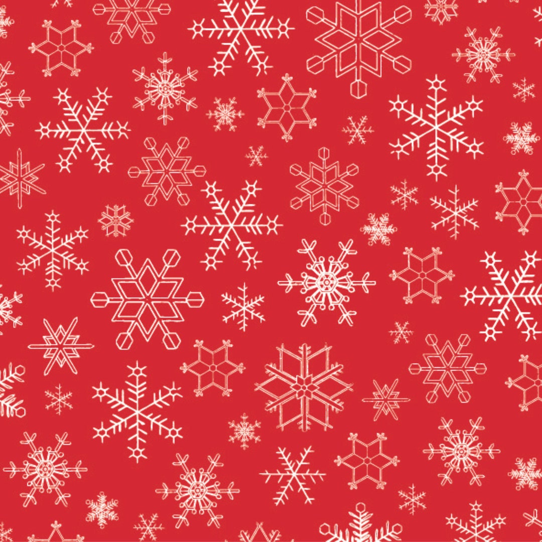 Red Snowflake Fabric, White Snowflakes on Red by My Mind's Eye for ...