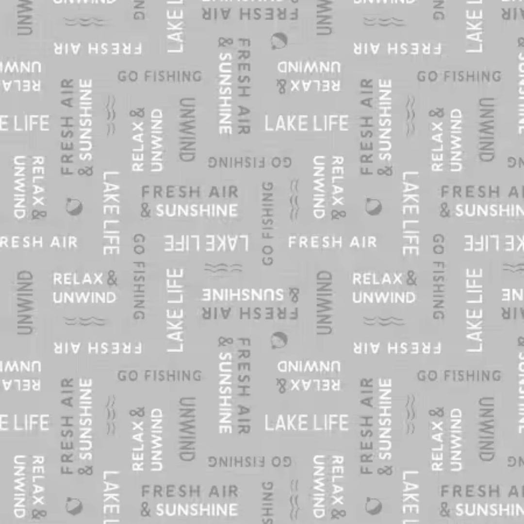 Lake Life Fabric, Word Toss on Gray Lake Retreat Collection by PDR for ...