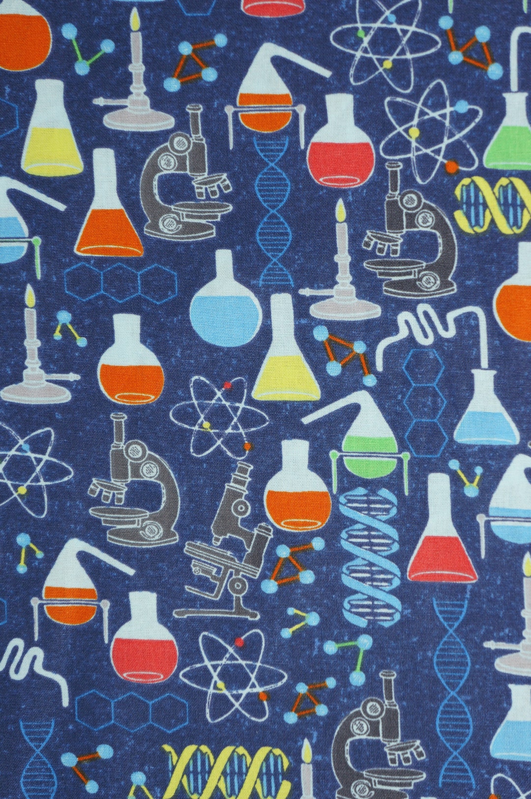 Chemistry Fabric, Chemistry and Science on Blue Novelty Cotton Fabric ...