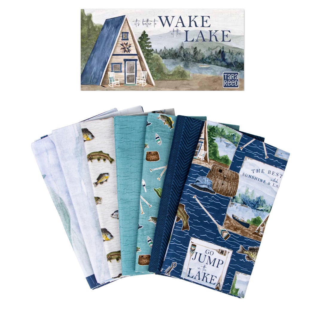 Fishing Fabric, Wake the Lake Navy 1-yard Bundle Quilting Cotton by ...