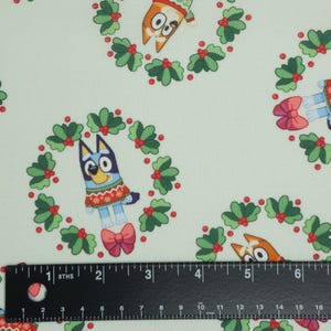 Bluey Christmas Fabric, Bluey and Bingo Wreaths on Light Green Licensed ...
