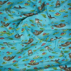 Otter Fabric, Otters and Lily Pads on Teal by Sharon Kuplack for Henry ...