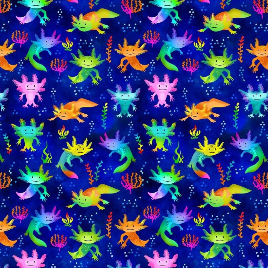Axolotl Fabric, Cute Axolotl Salamanders by Gail Cadden for Timeless ...