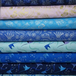 Mermaid Fabric, Jellyfish and Stingray Metallic by Lewis and Irene ...