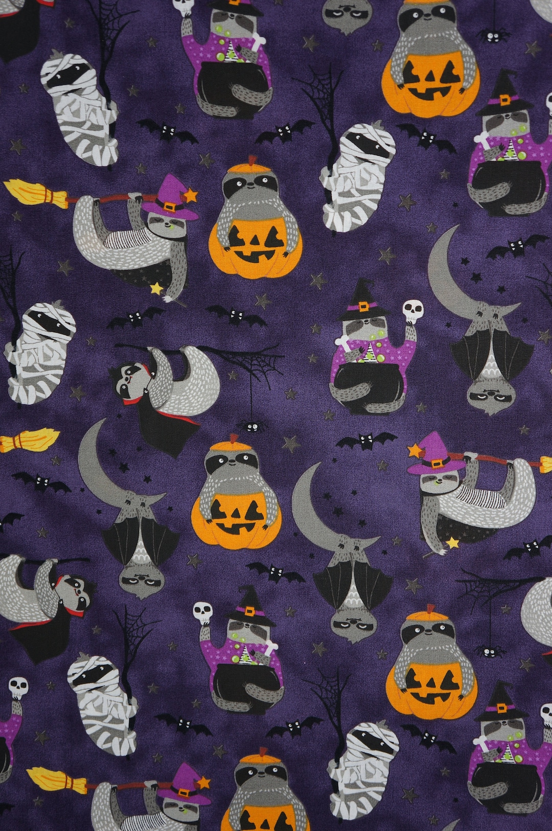 Halloween Sloth Novelty Cotton Fabric, Vampire Sloth, Dracula Sloth ...