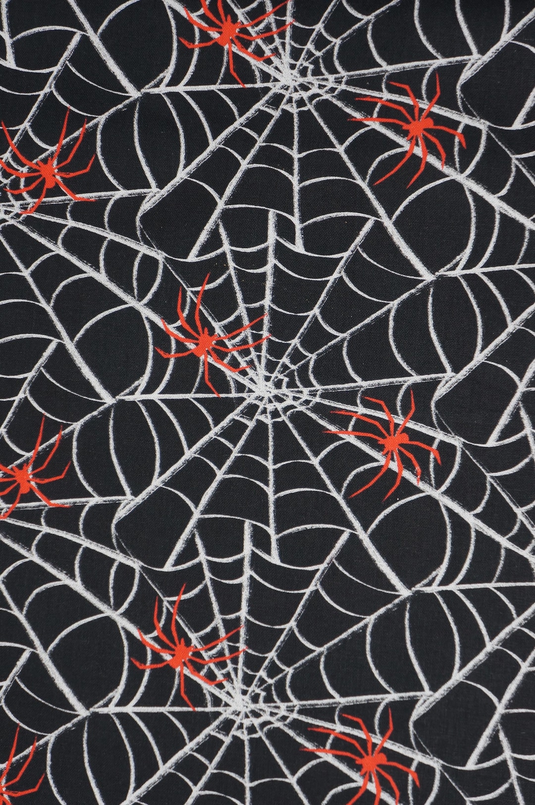 Spider Web Fabric, White Spiderwebs With Red Spiders on Black by ...