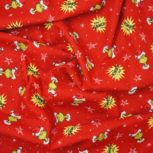 Grinch Fabric, Red Grinch Head Toss With Stars, How the Grinch Stole ...