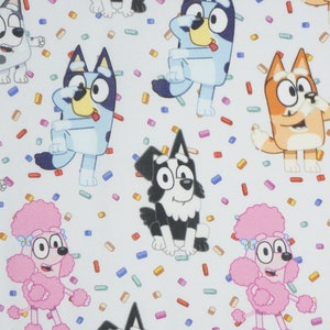 Bluey Fabric, Disney Junior Bluey and Friends Sprinkles on Light Blue ...