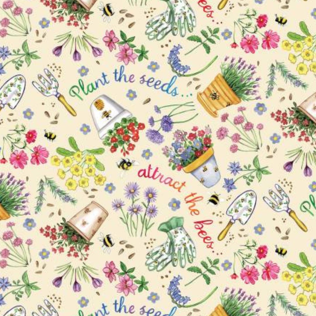 Gardening Fabric, Plant the Seed on Cream Meant to Bee by Michael ...